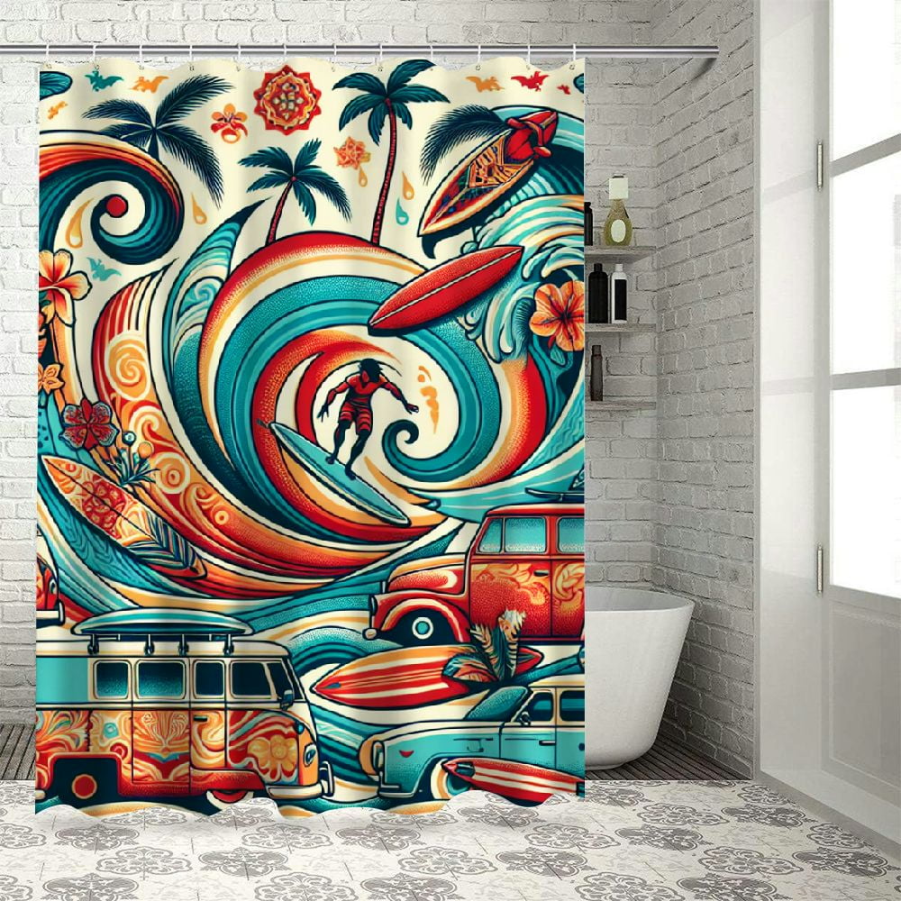 GOSMITH Hawaiian Surfer Palm Trees Flowers Shower Curtain - Multiple ...