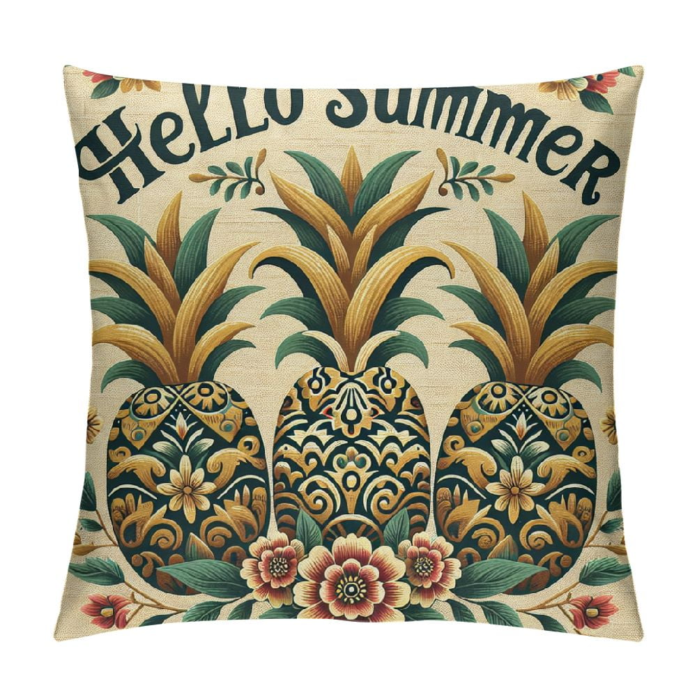 GOSMITH Hello Summer Pineapple Decorative Throw Pillow Cover, Rectangle ...