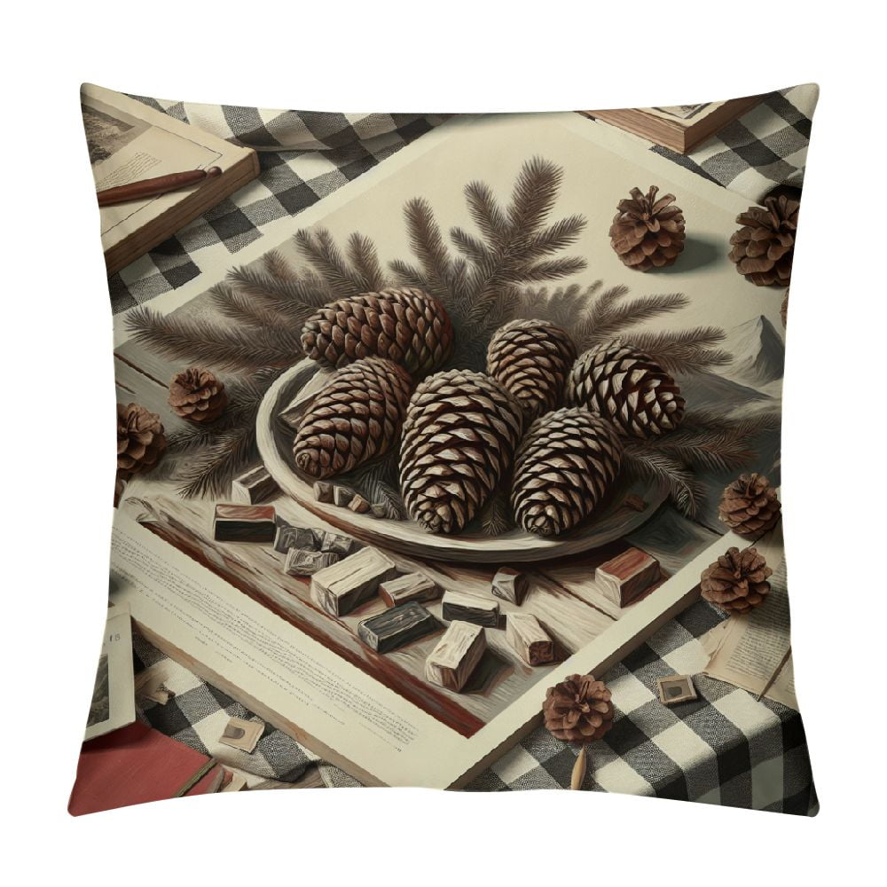Leisuo Pine Throw Pillow Covers Let It Snow Pine Leaves Green Buffalo ...
