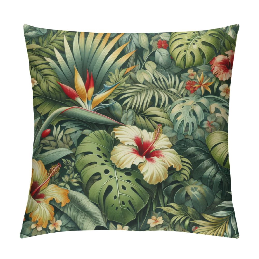 GOSMITH Hibiscus Flowers Pillow Cover Summer Colorful Hawaiian Tropical ...