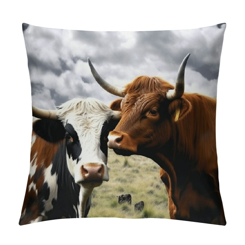 GOSMITH Highland Cattle Decorative Pillow Cover,Farmhouse Animal Skin ...
