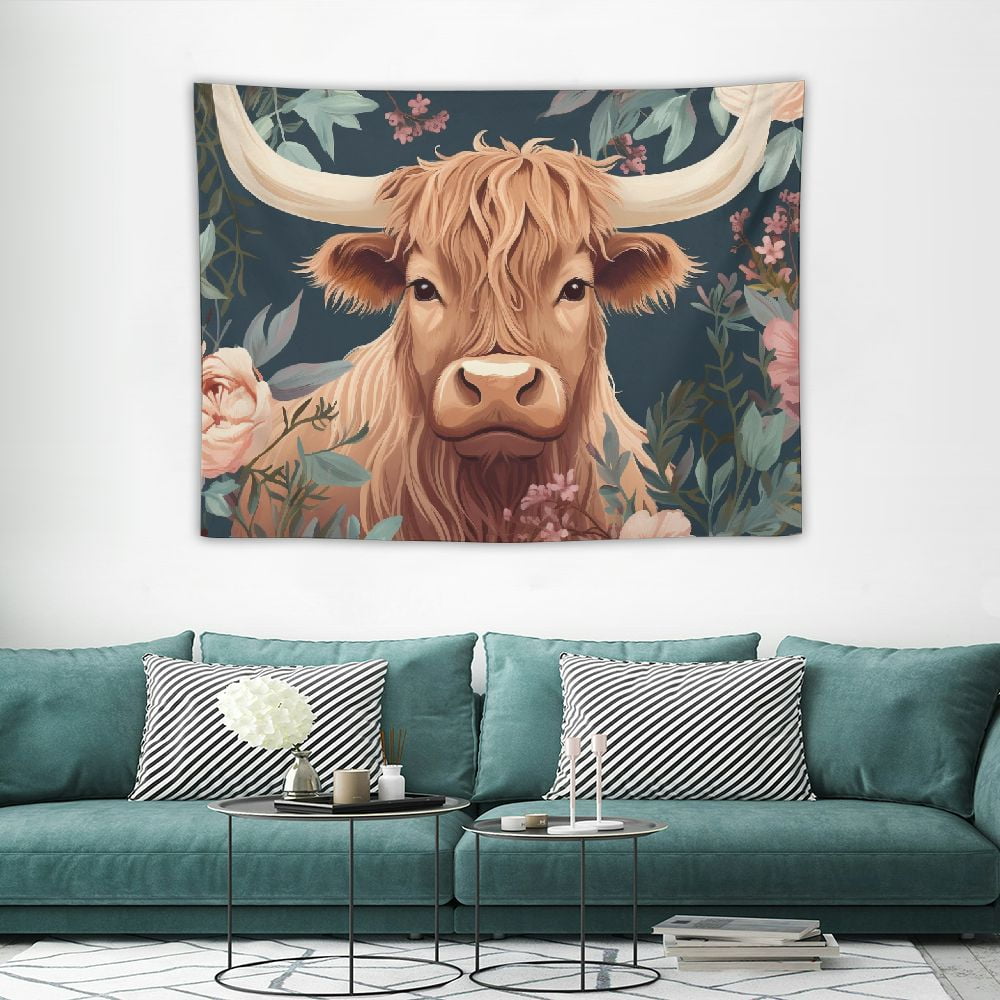 GOSMITH Highland Cattle Kids Tapestry,Rustic Farmhouse Cow Skin Fur ...