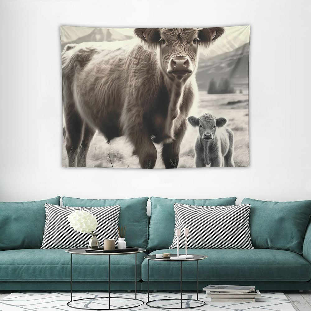 GOSMITH Highland Cow Tapestry Rustic Wall Art Western Bull Cattle Yark ...