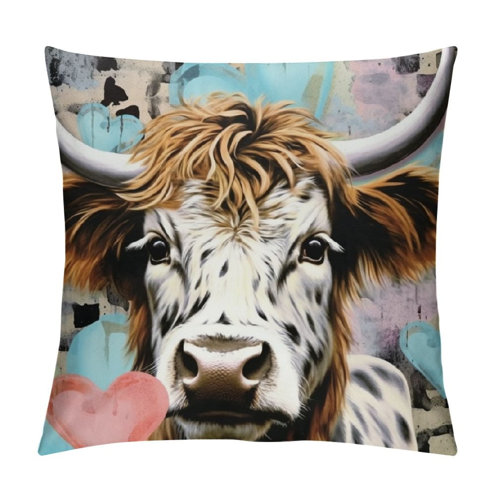 GOSMITH Highland Cow Throw Pillow Covers Kids Highland Cattle Pillow ...