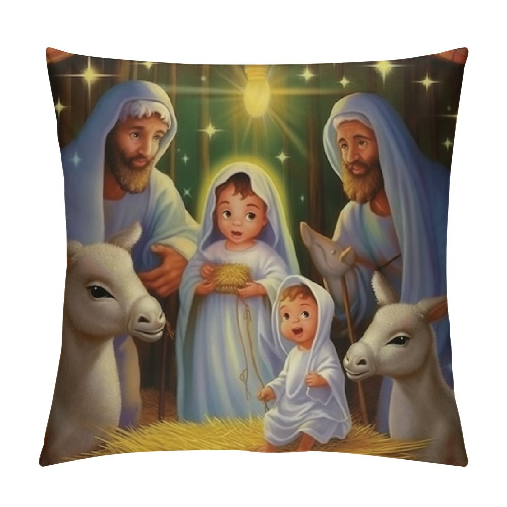 GOSMITH Holiday Christmas Nativity Throw Pillow Covers Starry Night ...