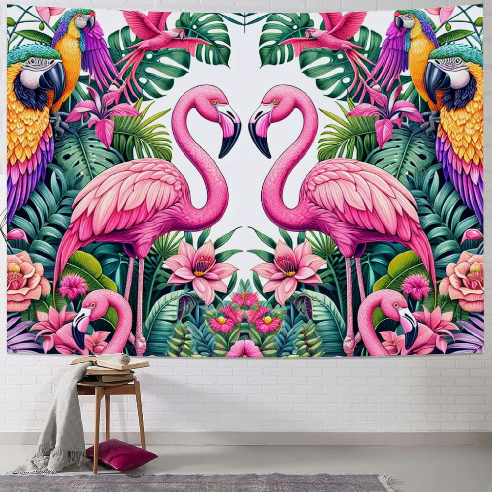 GOSMITH Home Wall Tapestry Art Flamingo and Tropical Garden Painting ...
