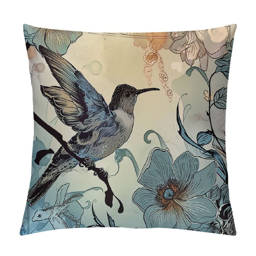 GOSMITH Hummingbird Pillow Cushion Cover Birds and Hibiscus Flowers ...
