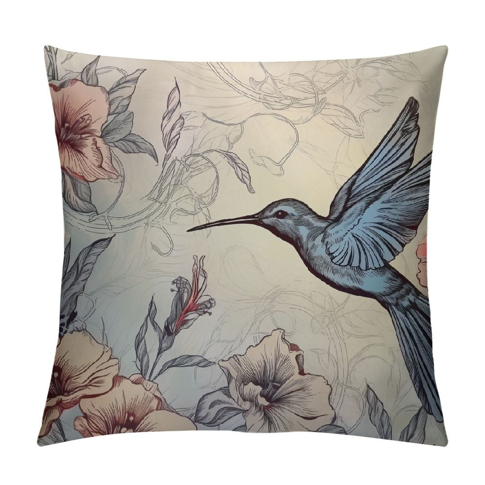 GOSMITH Hummingbird Pillow Cushion Cover Birds and Hibiscus Flowers ...