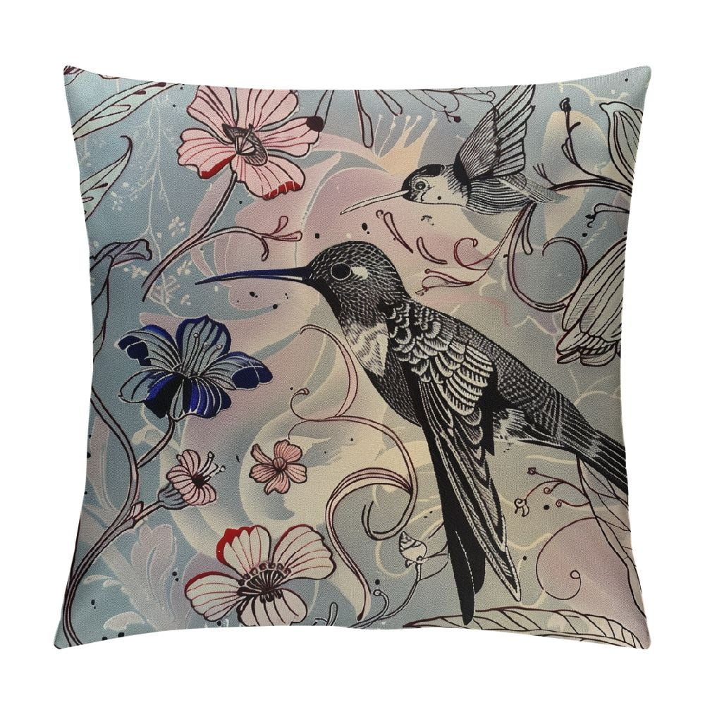 GOSMITH Hummingbird Pillow Cushion Cover, Birds and Hibiscus Flowers ...