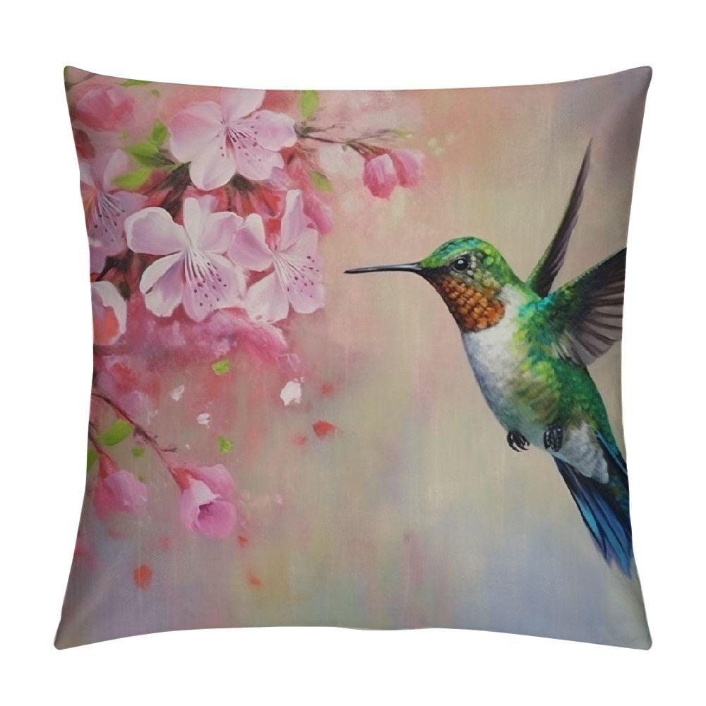 GOSMITH Hummingbird Throw Pillow Cover Lovely Hummingbird and Pink ...