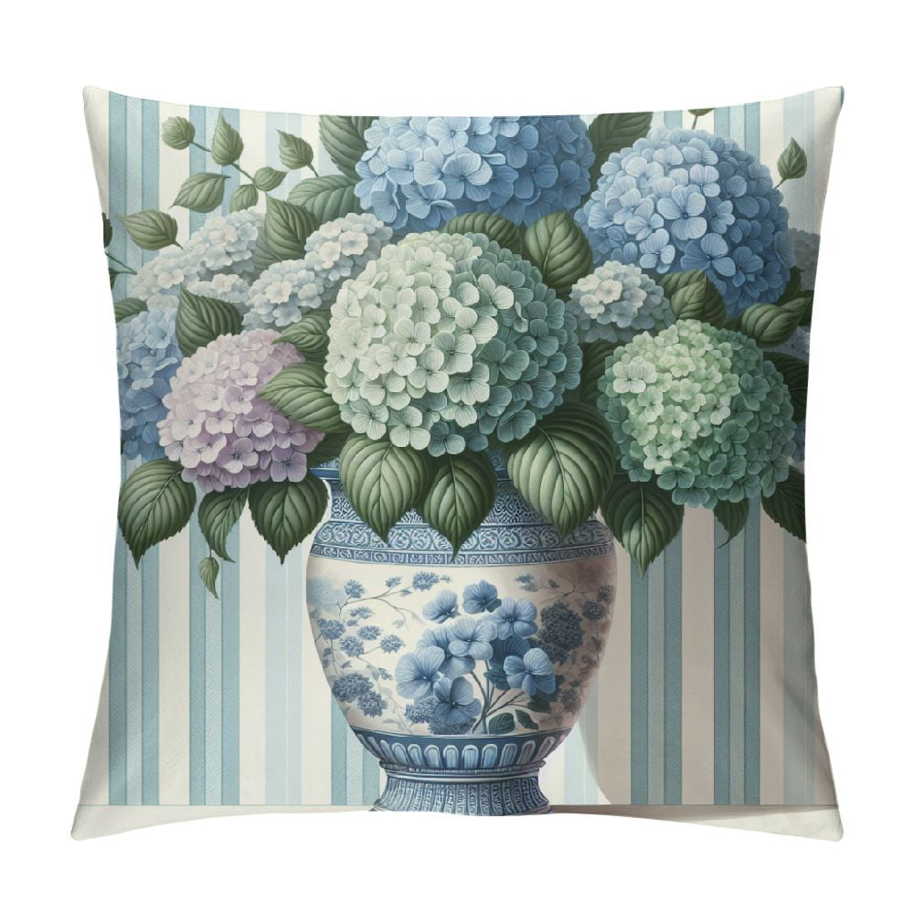 Leisuo Hydrangea Floral Throw Pillow Covers vase Striped Flower Classic ...