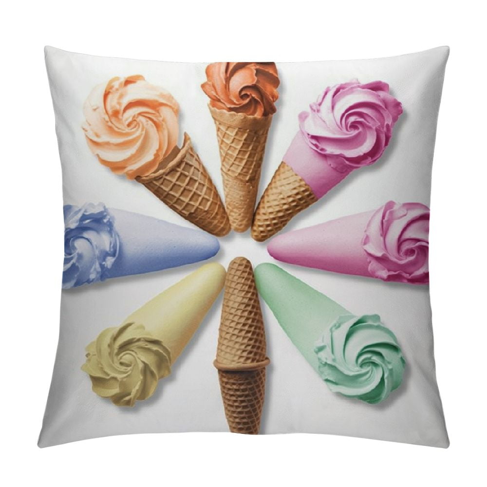 GOSMITH Ice Cream Throw Pillow Cushion Cover, Cones with Various ...