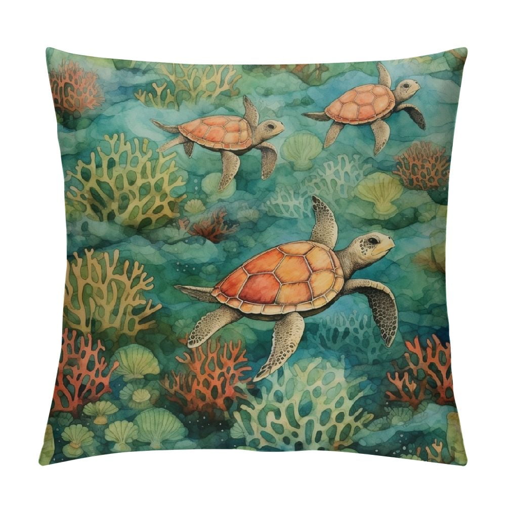 GOSMITH Ink Oil Painting Watercolor Blue Green Sea Turtle Seaweed Grass ...