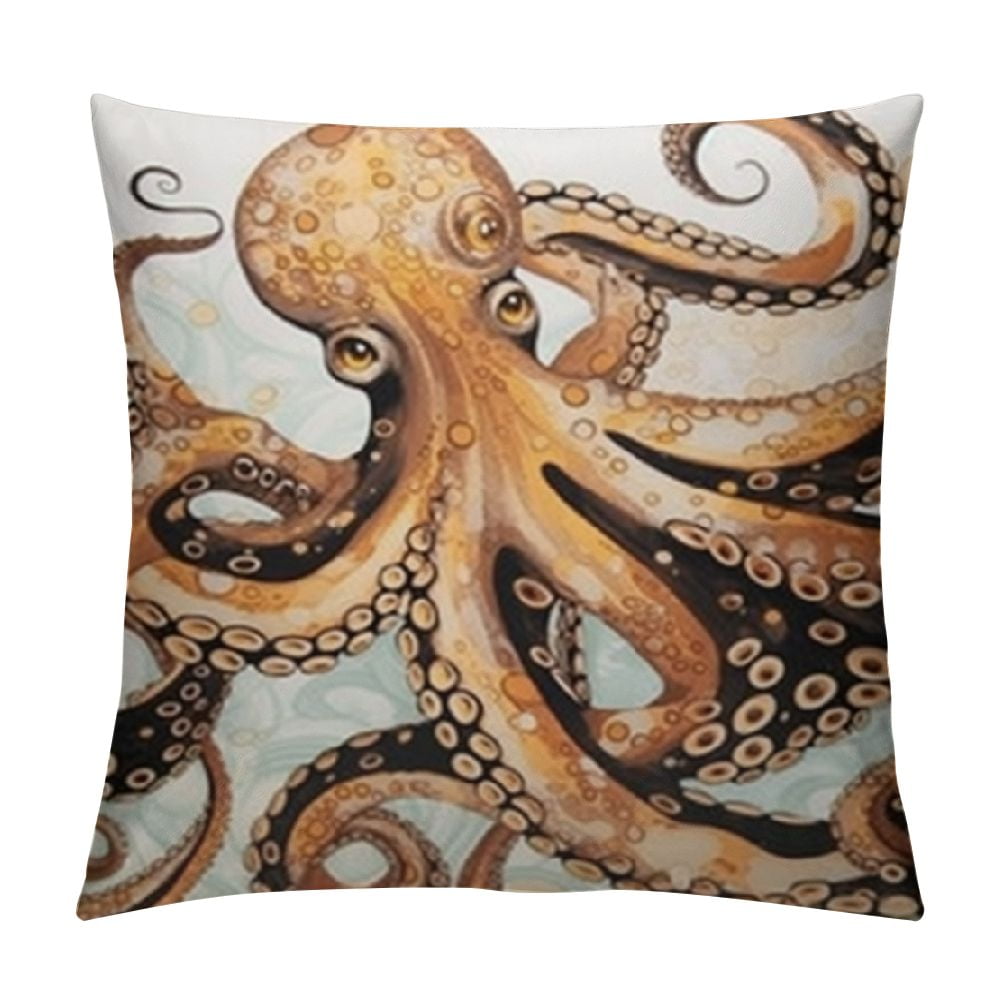 GOSMITH Ink Painting Marine Octopus Squid Sea Animals Decorative Throw ...