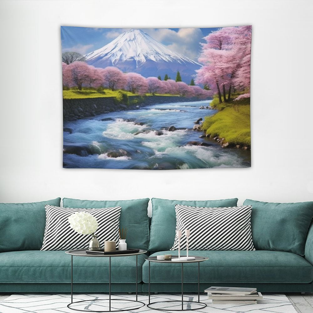 GOSMITH Japanese Mount Fuji Tapestry Wall Hanging 40x30 Inch Spring ...