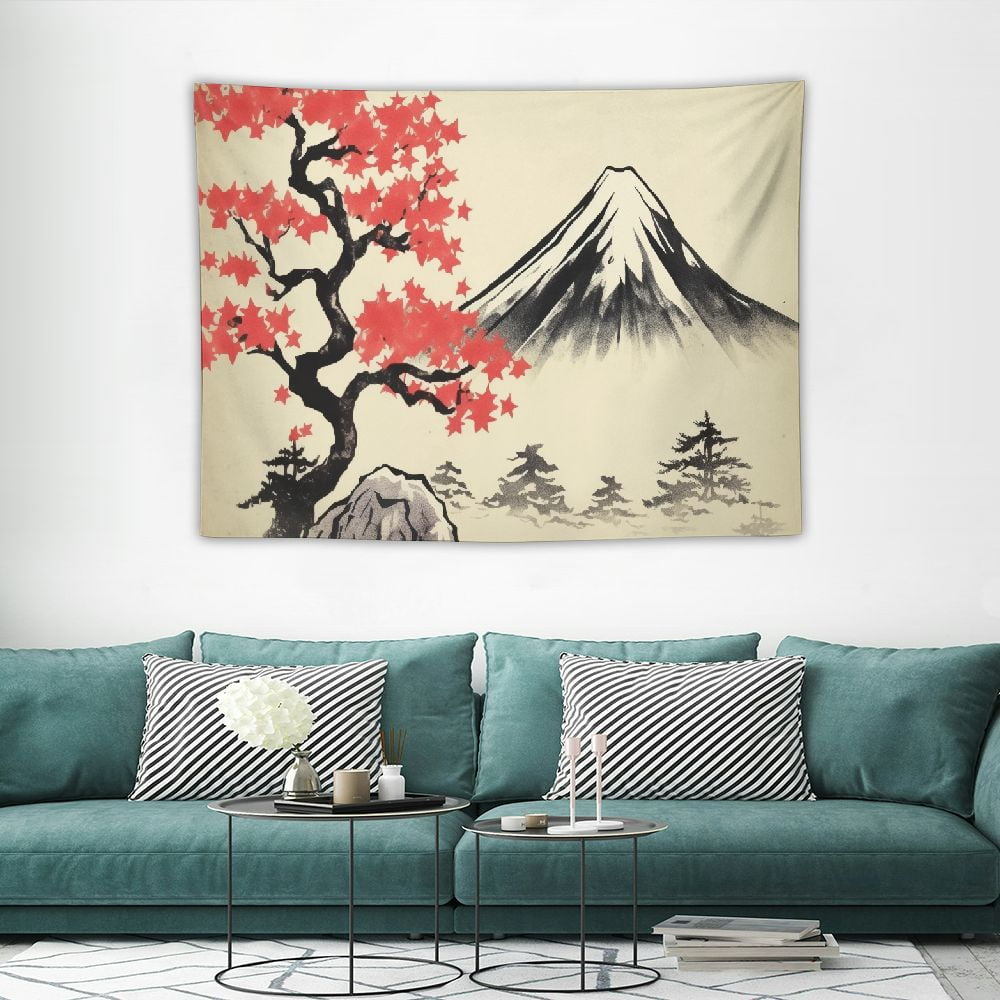 GOSMITH Japanese Tapestry Wall Hanging Asian Anime Mount Fuji Red Sun ...