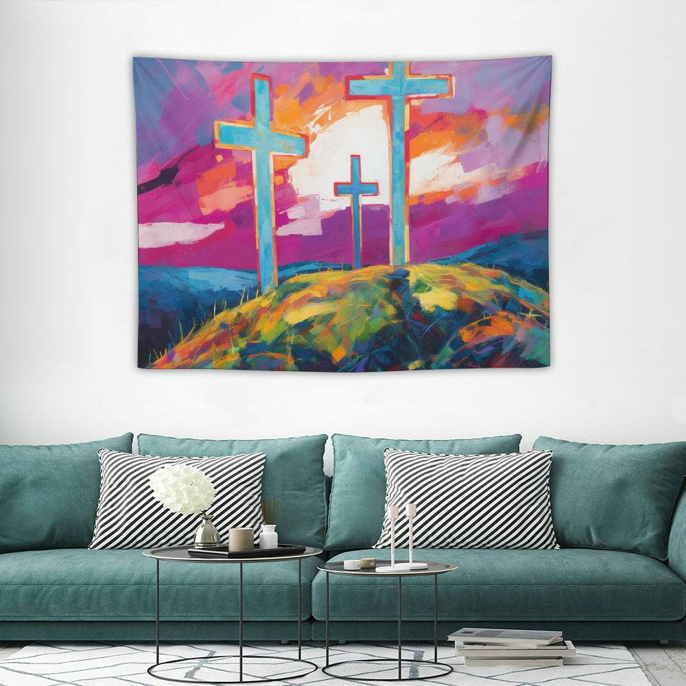 GOSMITH Jesus Christian Tapestry Cross Jesus Christ Sunset Tapestry ...