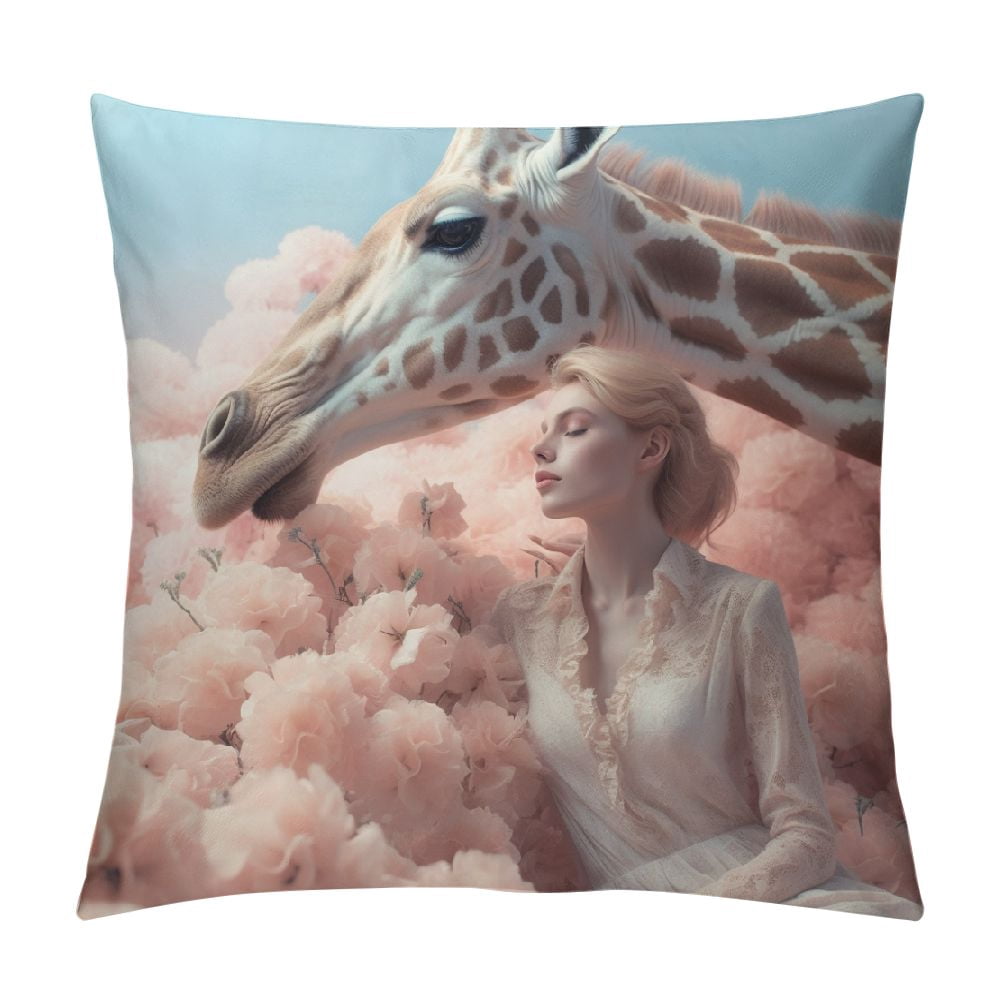GOSMITH Just A Girl Who Loves Giraffes Throw Pillow Cover Cute Green ...