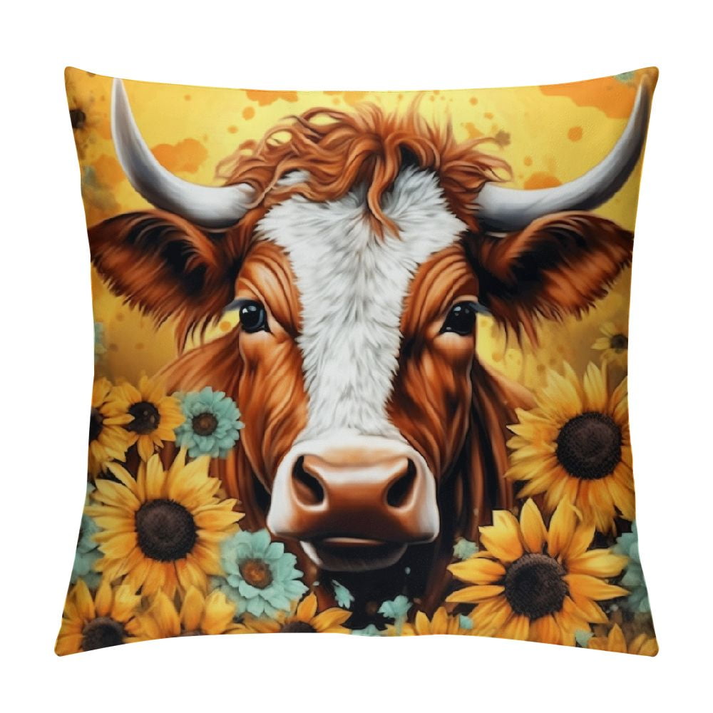 GOSMITH Kids Cow Fur Throw Pillow Covers Highland Cow Square Cushion ...