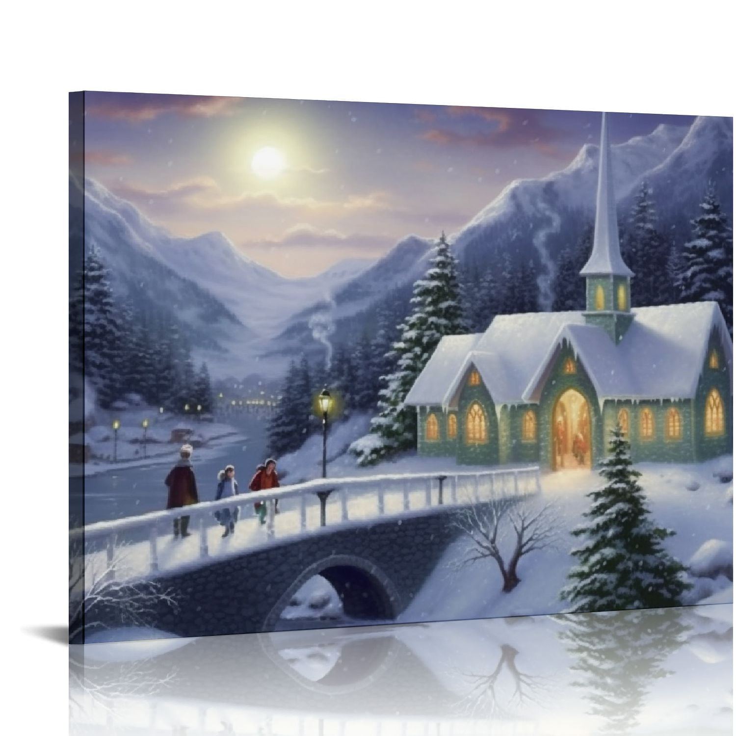 GOSMITH LED Fiber Optic Lighted Snow Covered Church Christmas Wall Art ...