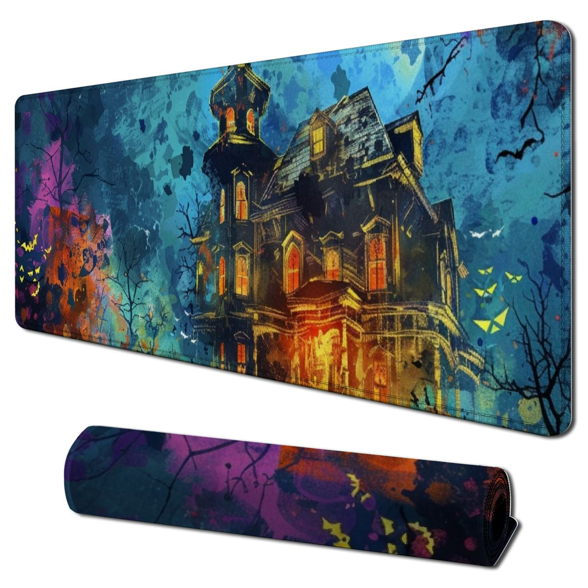 Leisuo Large Desk Mat Haunted House with Halloween Decorations in ...