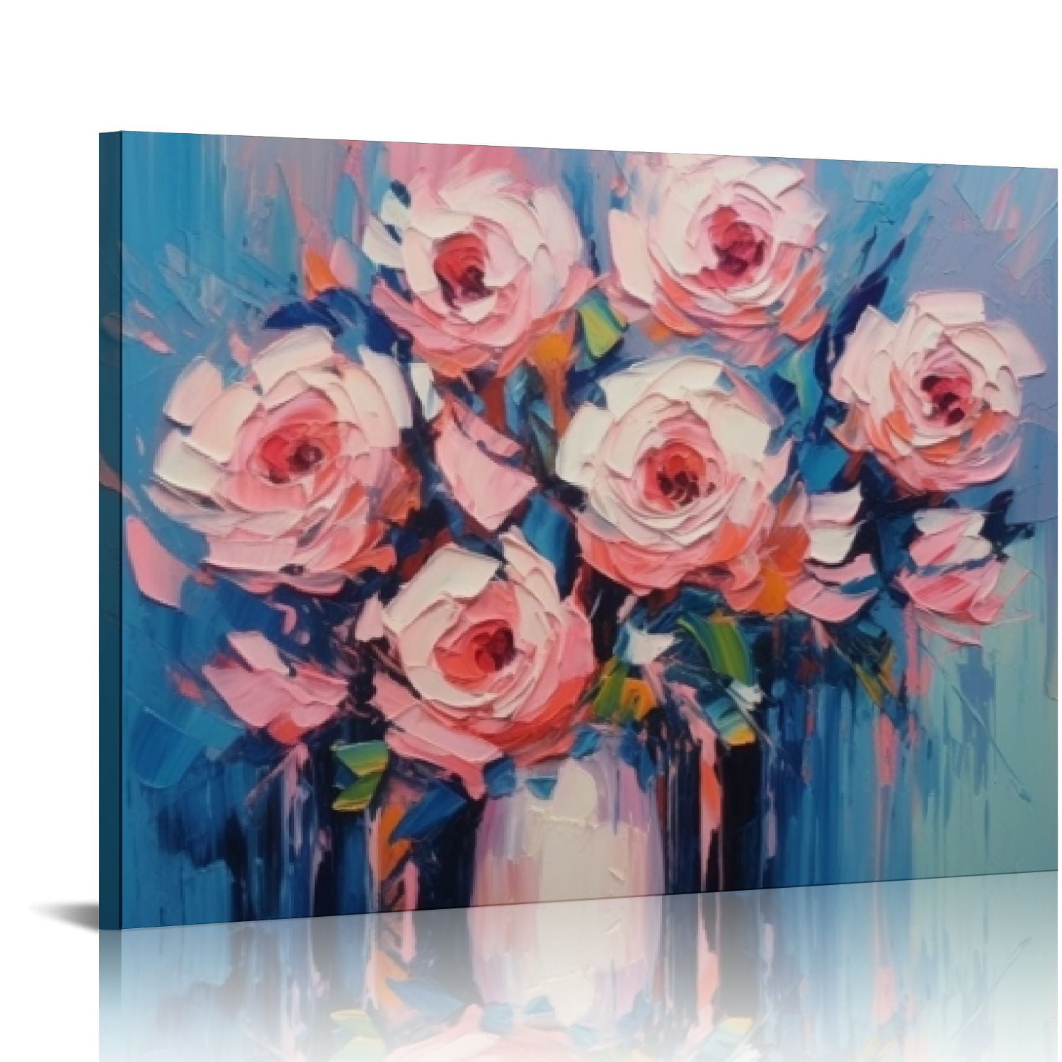 GOSMITH Large Flower Wall Art Giclee Print on Canvas Pink Teal Blue ...