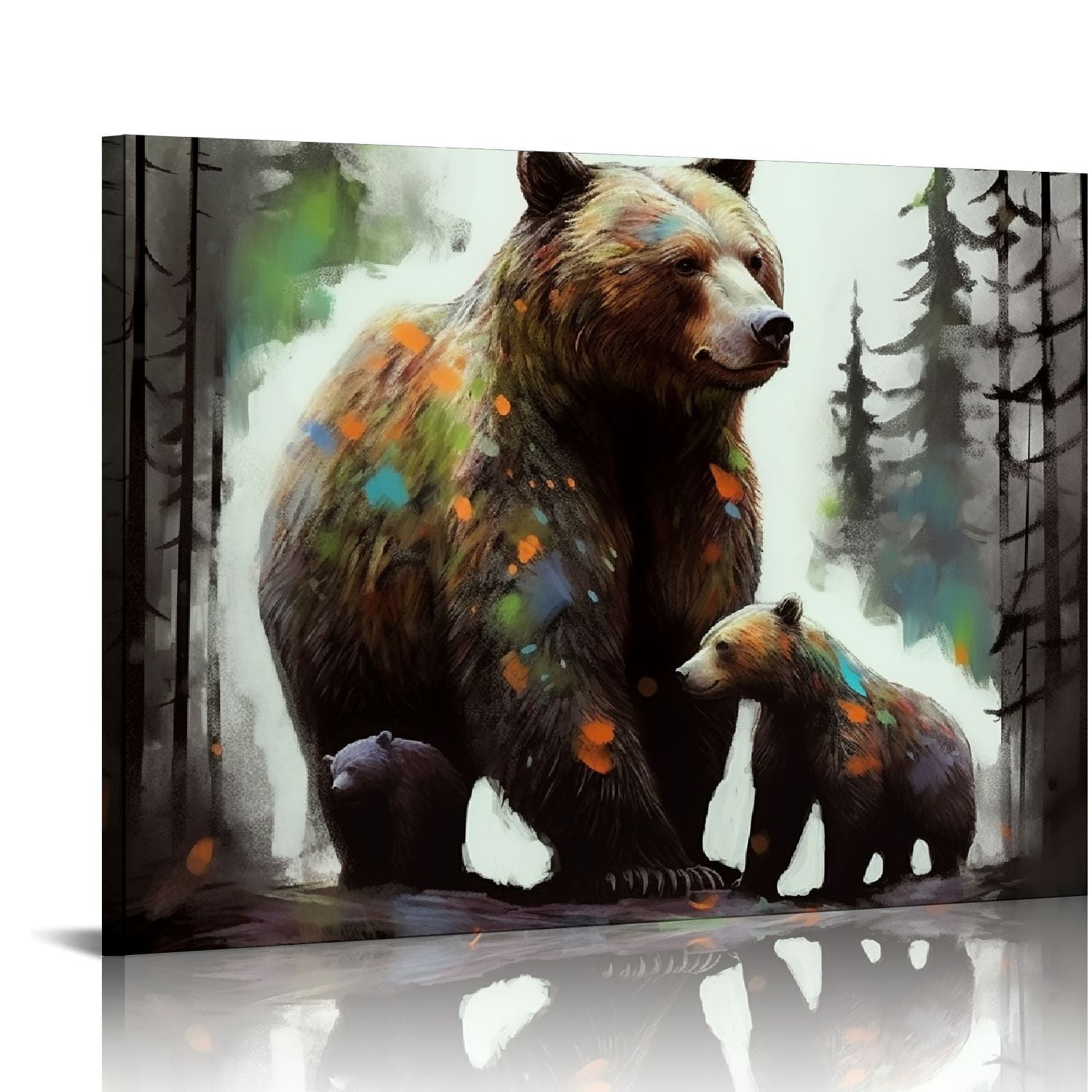 GOSMITH Large Forest Bear Canvas Wall Art Bears Play in Forest Abstract ...