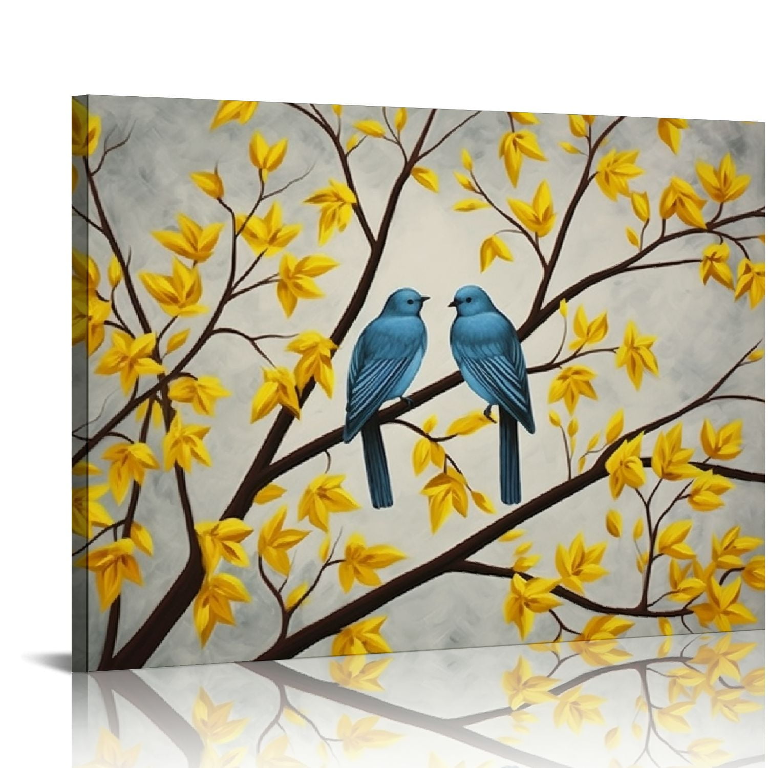 GOSMITH Large Tree Bird Canvas Wall Art Two Loving Birds on Yellow Tree ...