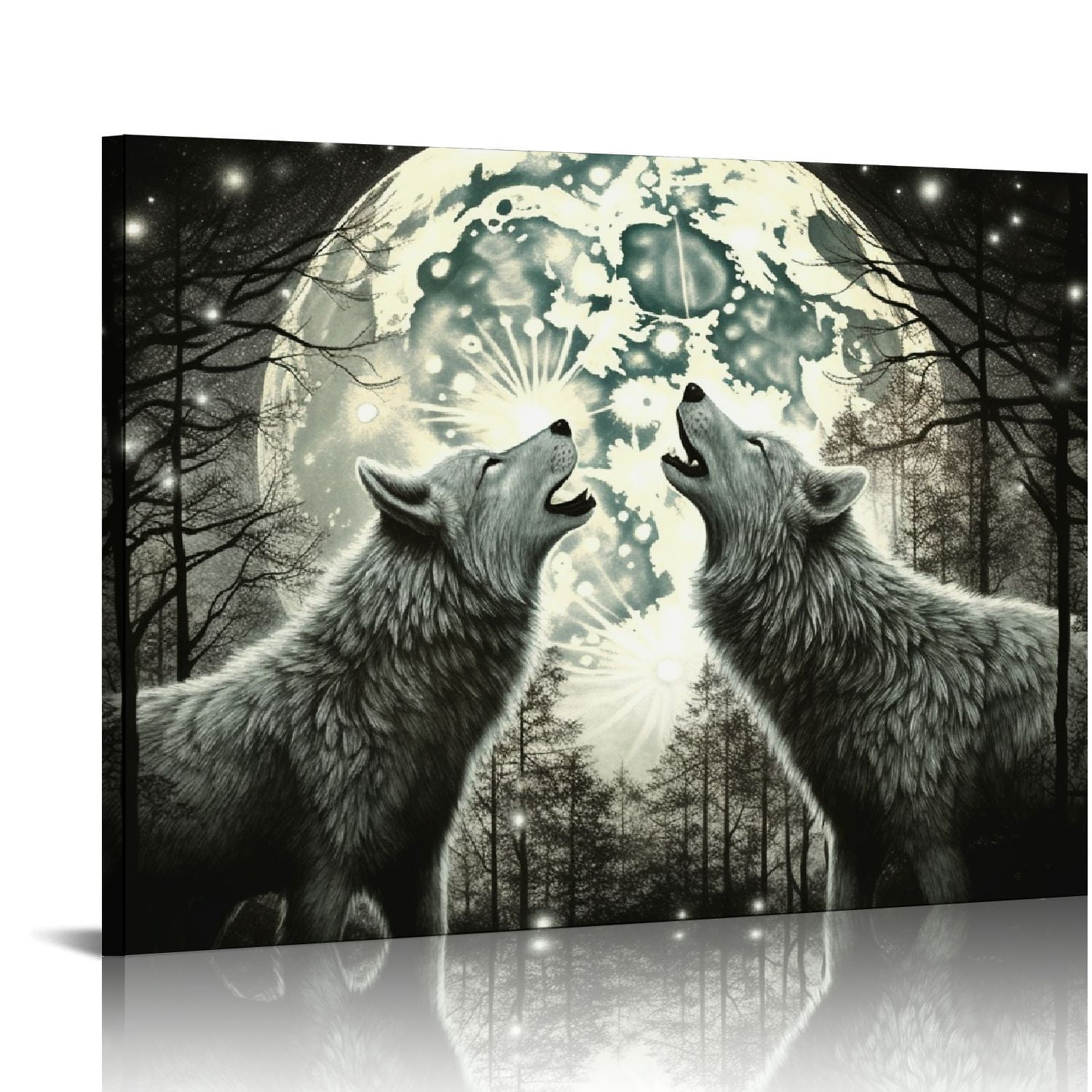 GOSMITH Large Wolf Canvas Wall Art Wild Animal Pictures Full Moon ...