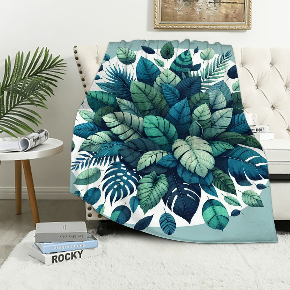 GOSMITH Lightweight Soft Blanket Green Botanical Tropical Banana Leaf Palm Plant Flannel Throw ...