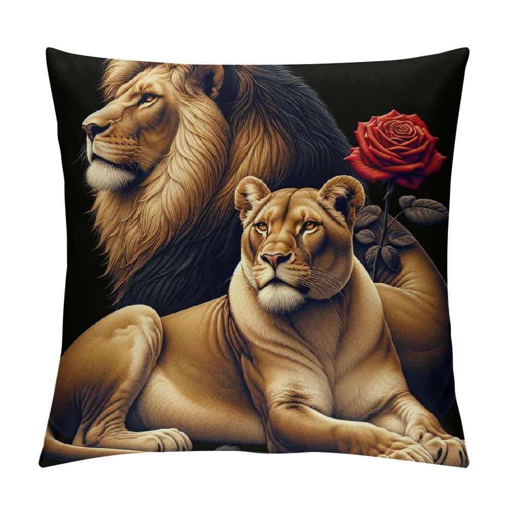 GOSMITH Lion Rose Pillow Cover ,Wildlife Animals Red Rose African ...