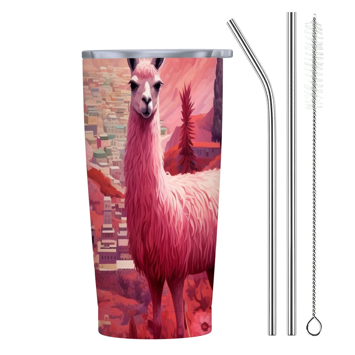 GOSMITH Llama Cactus Tumbler With Lid and Straw Stainless Steel Llama ...