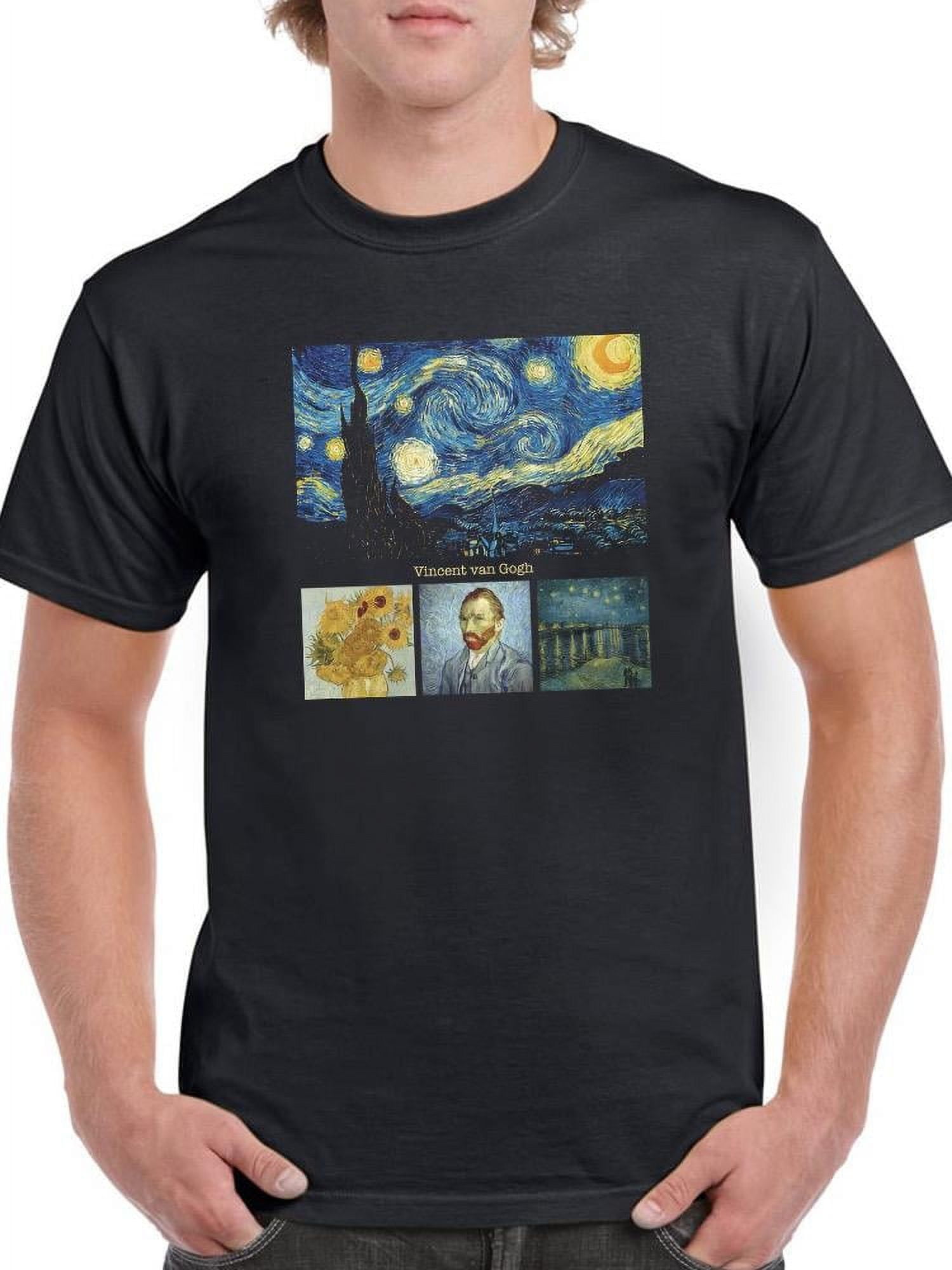 GOSMITH Mens Graphic Tee Black - Vincent Van Gogh Art 100% Cotton ...