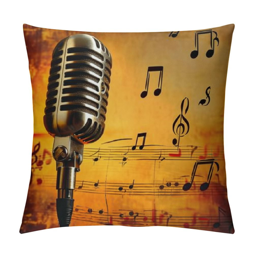 GOSMITH Microphone with Music Notes Pillow Cover, Soft and Comfortable ...