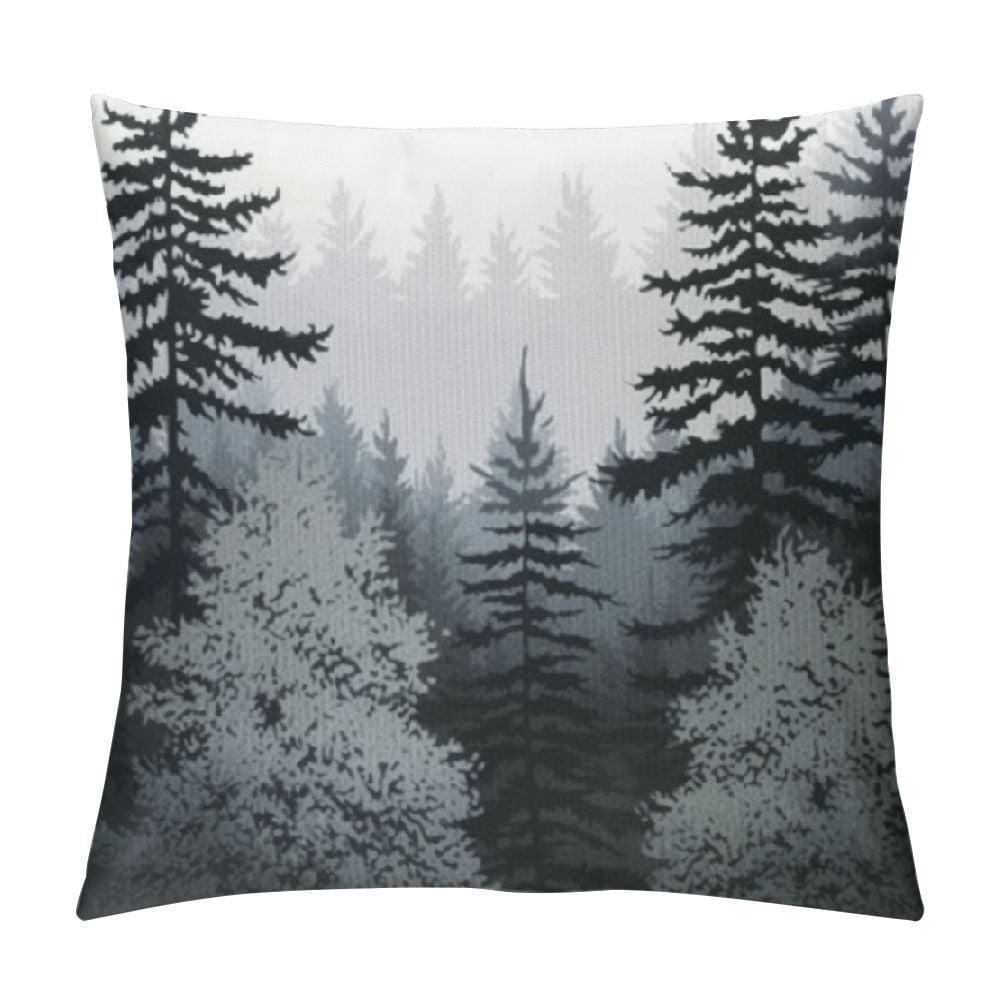 GOSMITH Misty Forest Pillow Covers Coniferous Trees Throw Pillow Covers ...