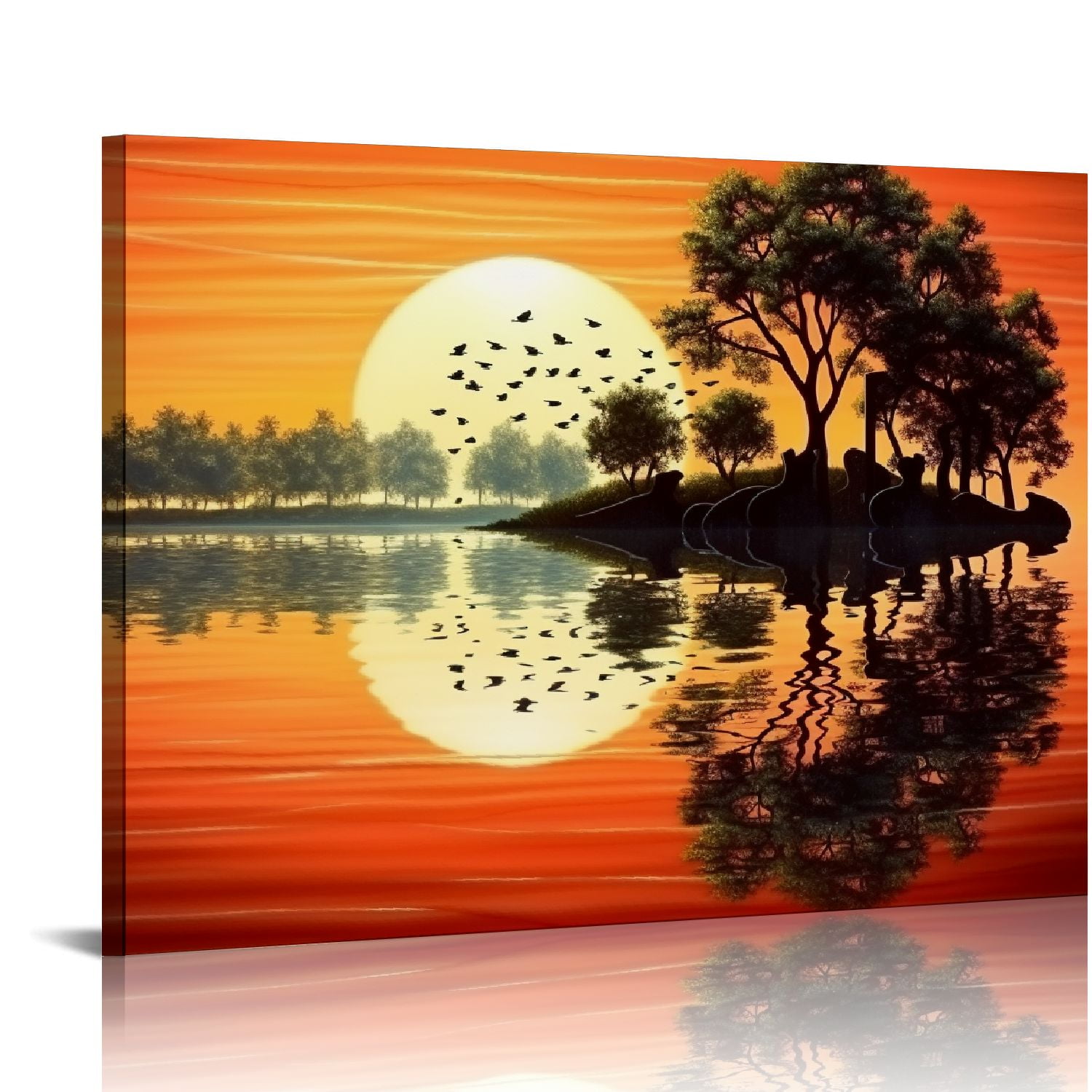 GOSMITH Modern Abstract Guitar Tree Lake Sunset Art Canvas Painting ...