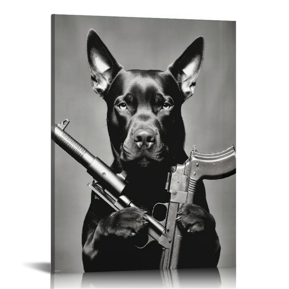 GOSMITH Modern Black White Doberman Gun Luxury Fashion Poster Dog Wall ...