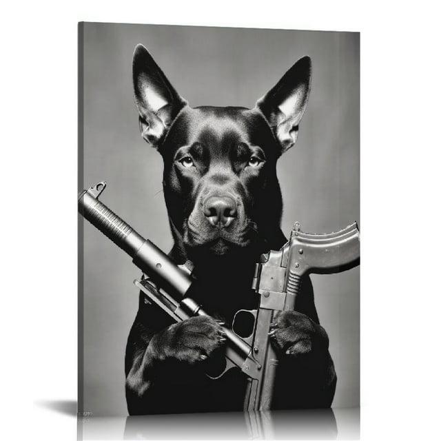 GOSMITH Modern Black White Doberman Gun Luxury Fashion Poster Dog Wall ...