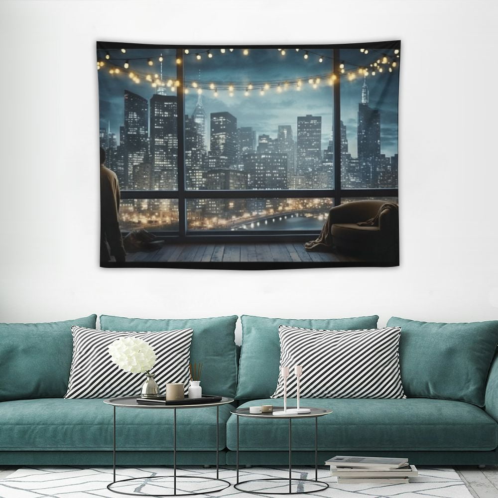 GOSMITH Modern Tapestry, Modern New York City Scenery at Night with ...