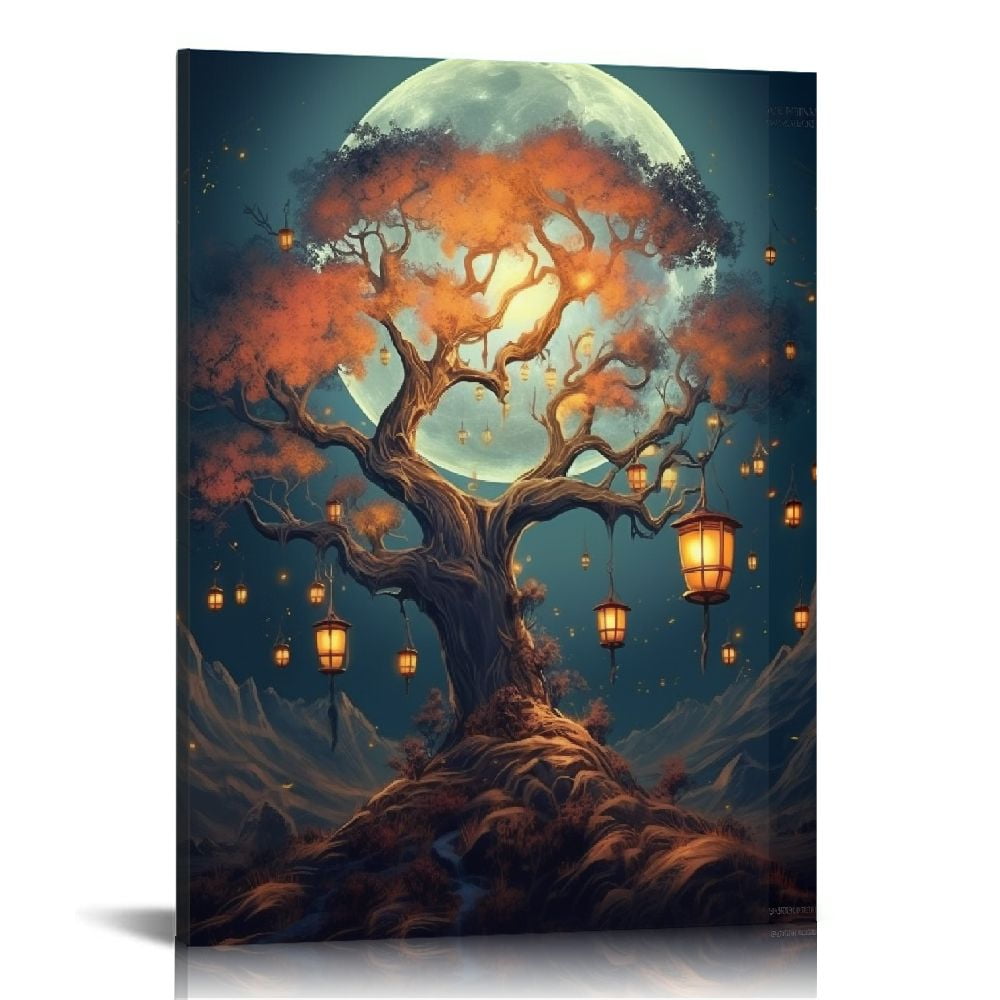 GOSMITH Moon Tree Wall Art Painting - Canvas Print Room Wall Decor ...