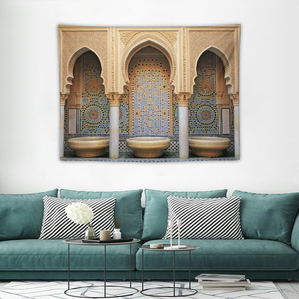 GOSMITH Moroccan Tapestry, Typical Moroccan Tiled Fountain in The City ...
