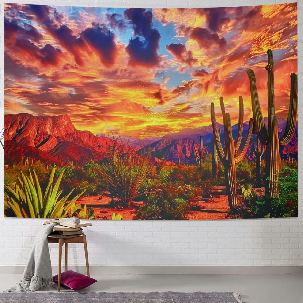 GOSMITH Mountain Tapestry Desert Cactus Tapestry Sunset Clouds Tapestry ...