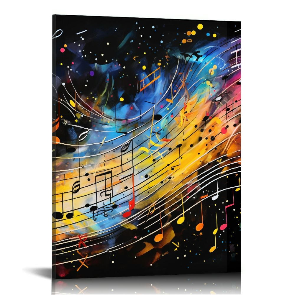 GOSMITH Music Canvas Wall Art Black Gold Microphone and Musical Note ...