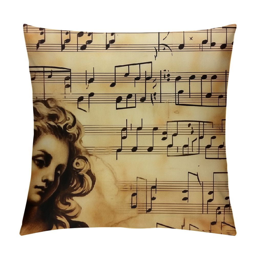 GOSMITH Music Note Pillow Case,Vintage Music Notes Design Cotton Linen ...