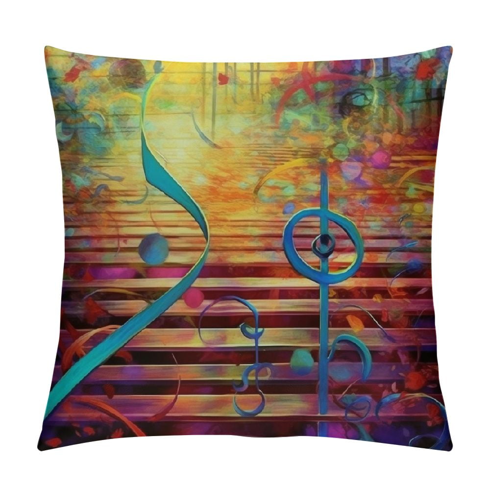 GOSMITH Music Note Pillow Cover 18x18 Inch Colorful Graffiti Creative ...