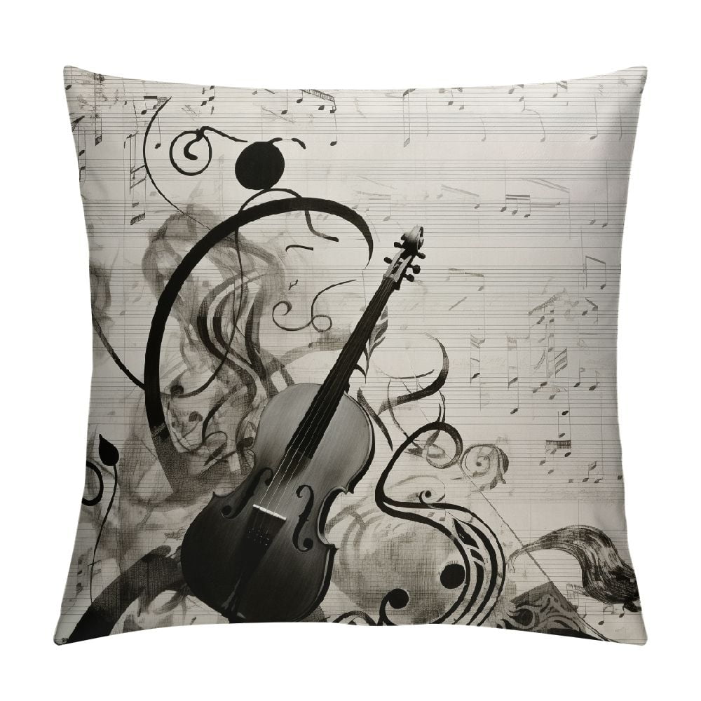 GOSMITH Music Notes Pillow Case,Black-White Music Notes Cotton Linen ...