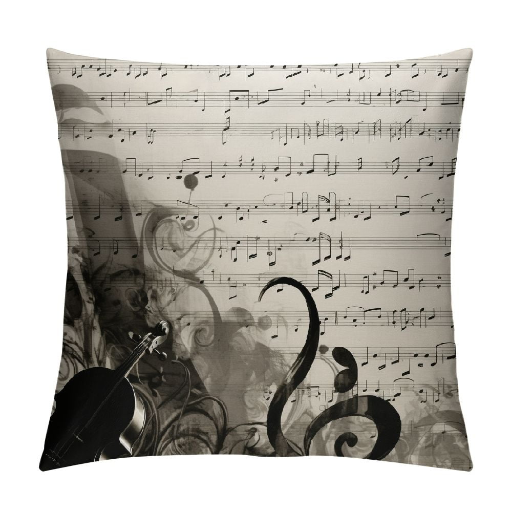 GOSMITH Music Notes Pillow Case,Black-White Music Notes Cushion Cover ...