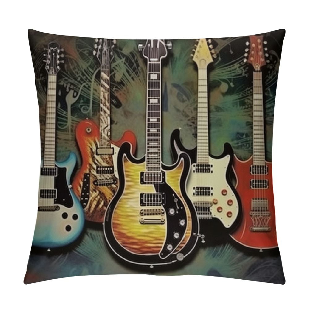 GOSMITH Music Style Throw Pillow Case Guitar bass Microphone Headset ...