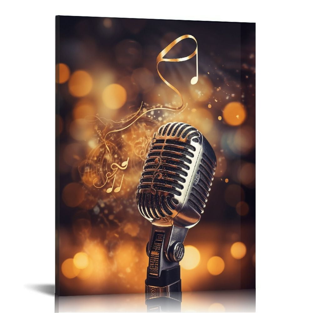 GOSMITH Music Wall Art Painting Gold Metal Microphone and Headset ...