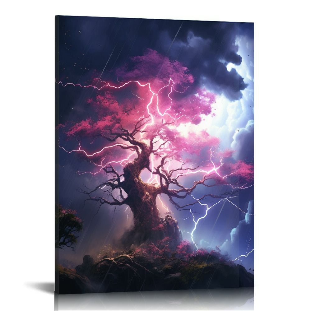 GOSMITH Natural Landscape Canvas Wall Art Big Tree with Lightning ...